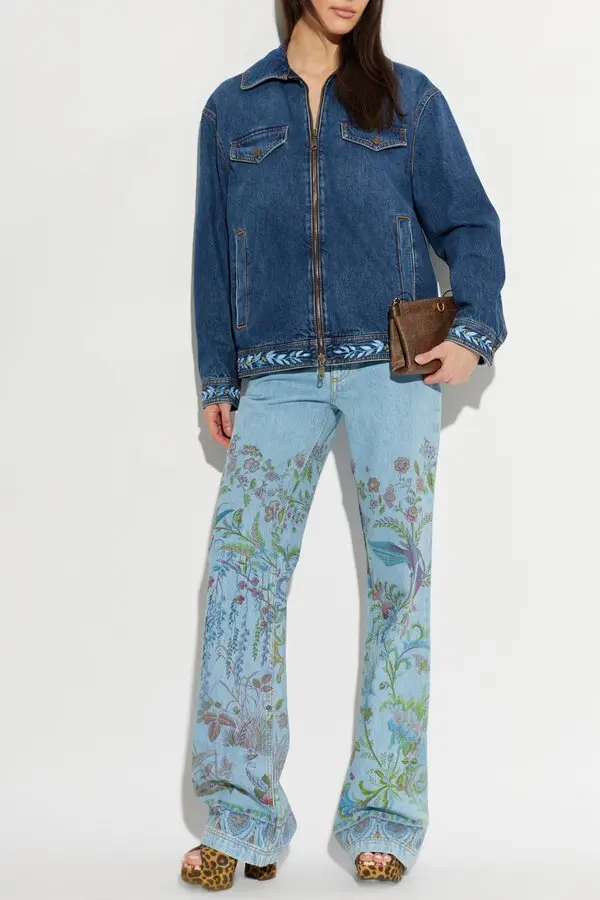 Etro Denim Jacket With Embroidered Embellishment - Navy Blue
