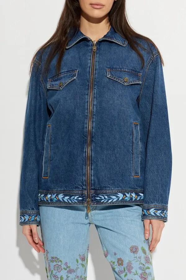Etro Denim Jacket With Embroidered Embellishment - Navy Blue