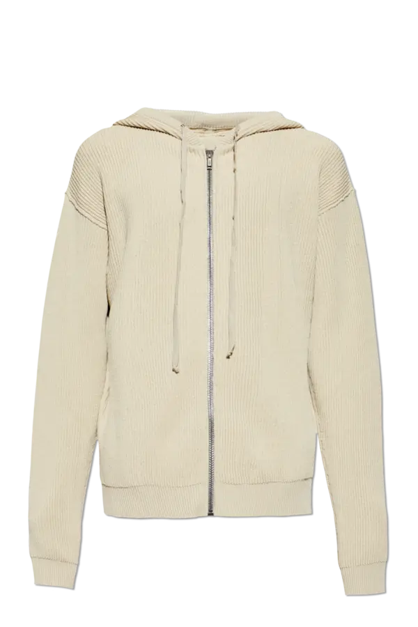 Rick Owens Wool Knit Zip-up Hoodie - Cream