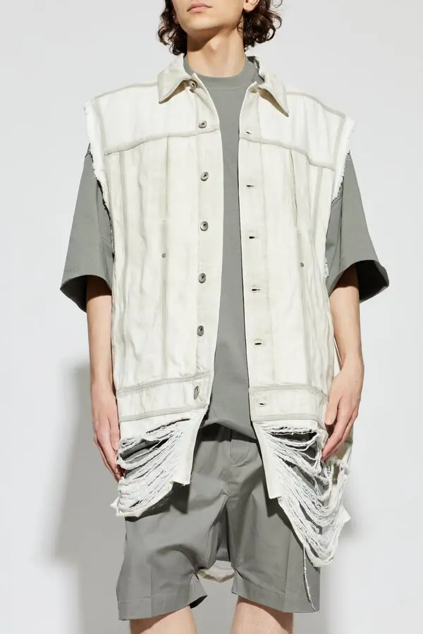 Rick Owens Denim Vest With Frayed Hem