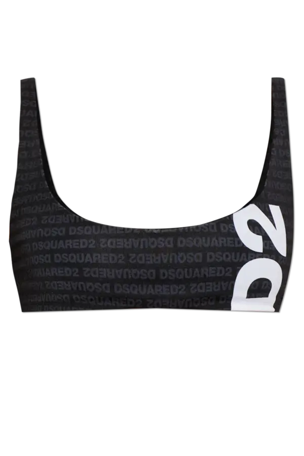 Dsquared2 Bikini Top With Logo Print - Black