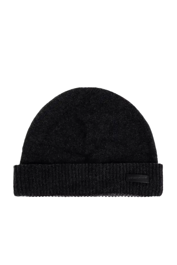 Emporio Armani Cashmere Beanie With Logo Patch - Grey