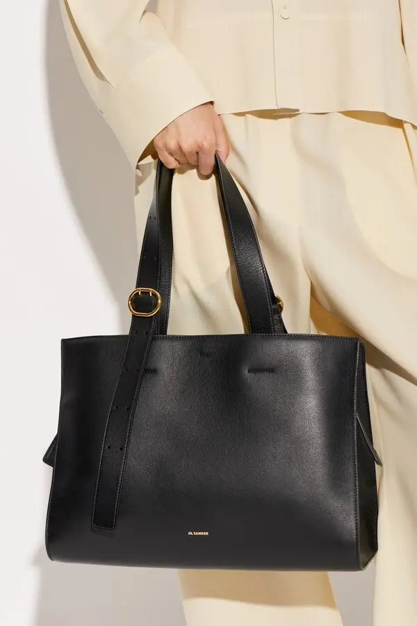 JIL SANDER Leather Shopper Tote - Black