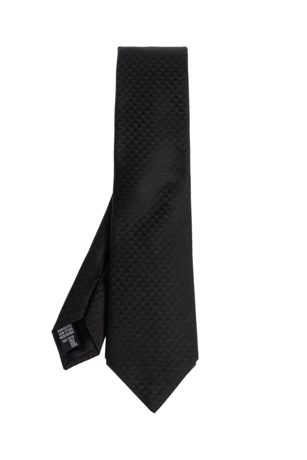 Emporio Armani Silk Standard Neck Tie With Monogram - Black
