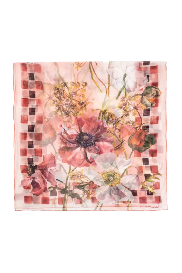 FERRAGAMO Silk Scarf With Floral Motif - Pink