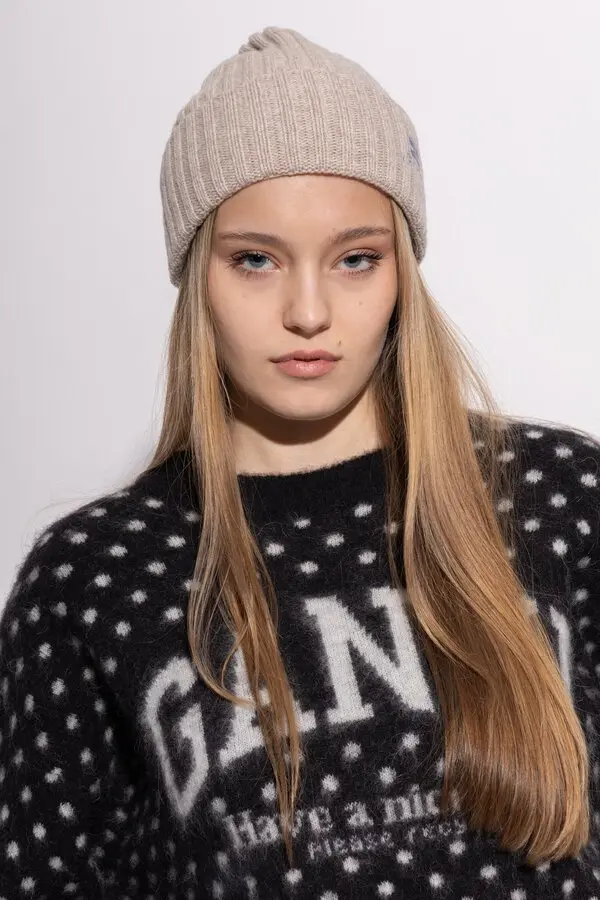 GANNI Cap With Embroidered Logo - Beige