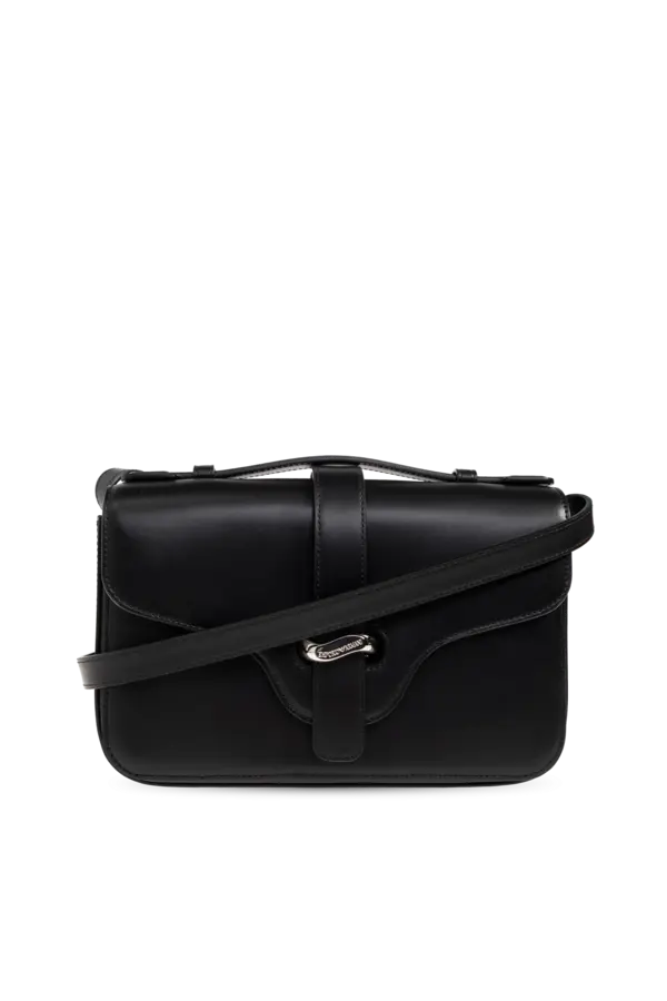 Emporio Armani Leather Shoulder Bag With Logo - Black