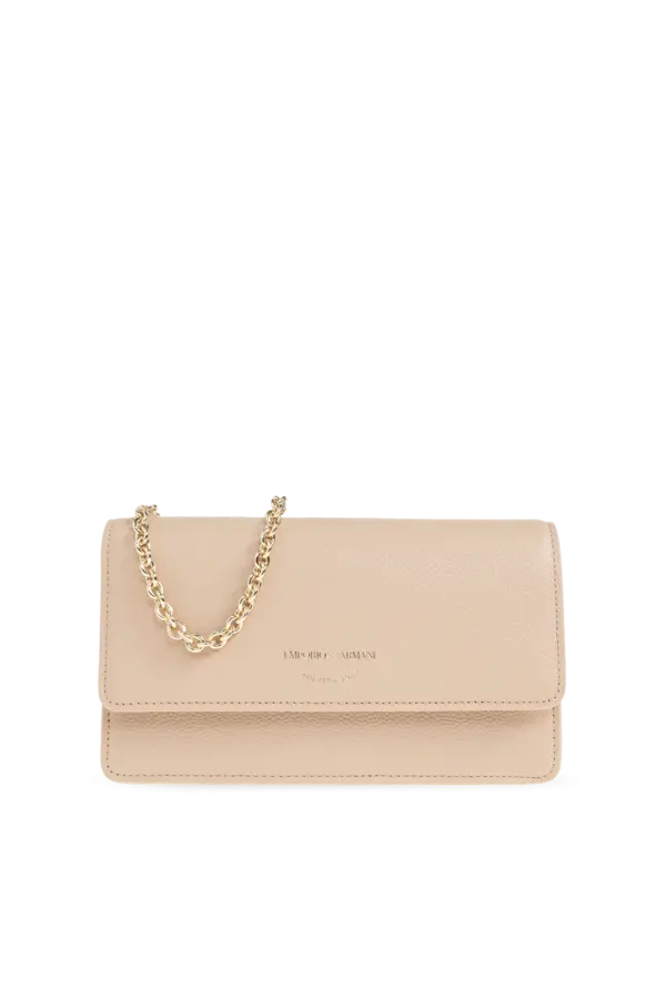 Emporio Armani Leather Clutch With Chain Strap - Beige