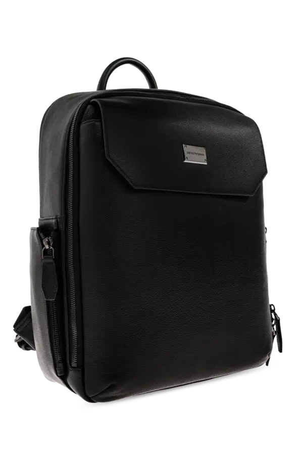 Emporio Armani Leather Backpack With Logo Patch