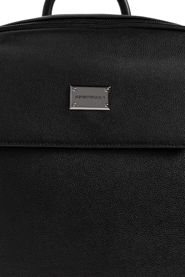 Emporio Armani Leather Backpack With Logo Patch