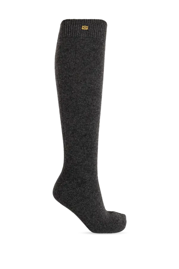 GANNI Knee High Socks With Logo - Grey