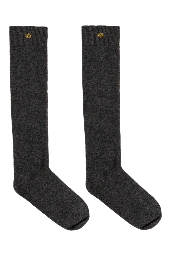 GANNI Knee High Socks With Logo - Grey
