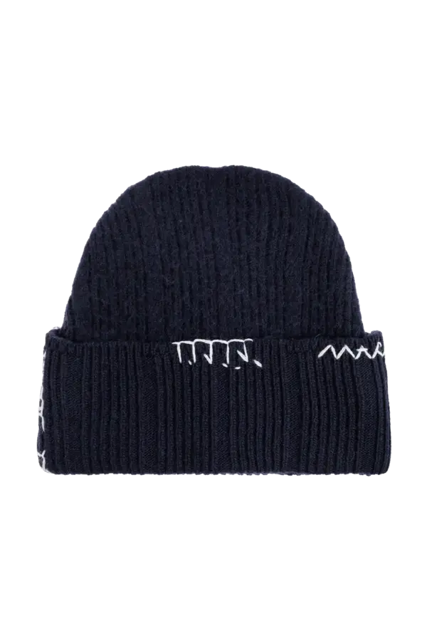 Marni Wool Beanie With Contrast Stitching - Navy Blue