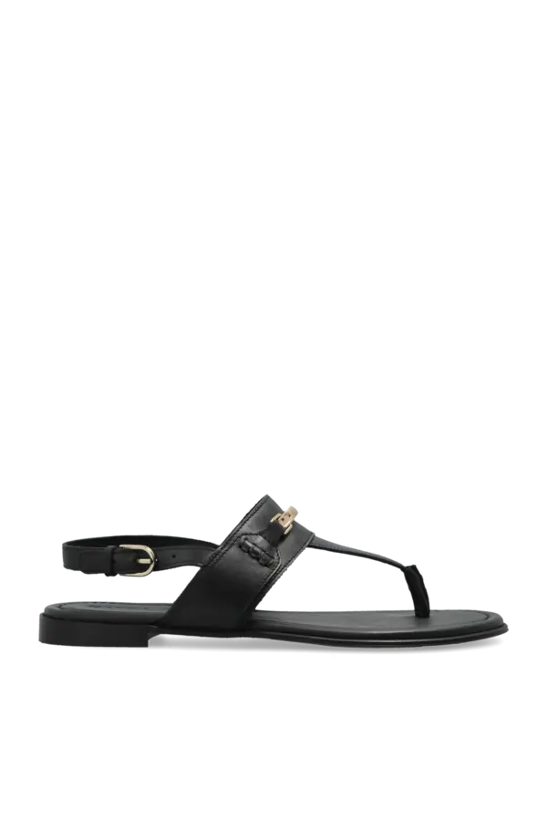 Furla Heritage Leather Flat Sandals - Black