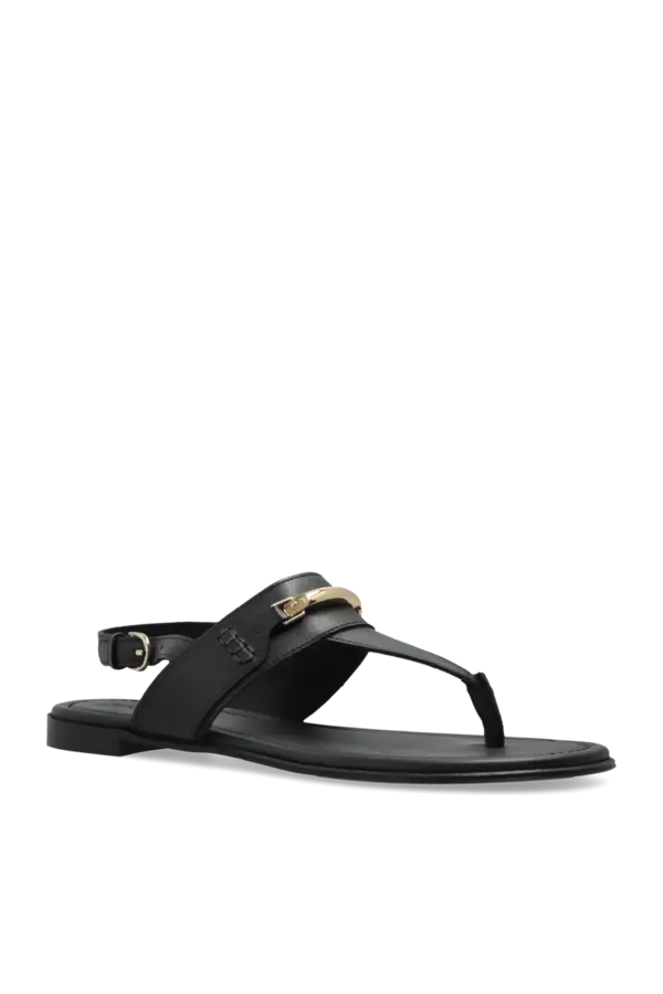 Furla Heritage Leather Flat Sandals - Black