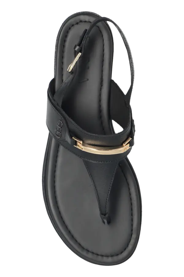 Furla Heritage Leather Flat Sandals - Black
