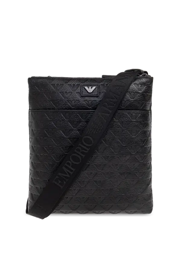 Emporio Armani Leather Shoulder Bag With Monogram - Black