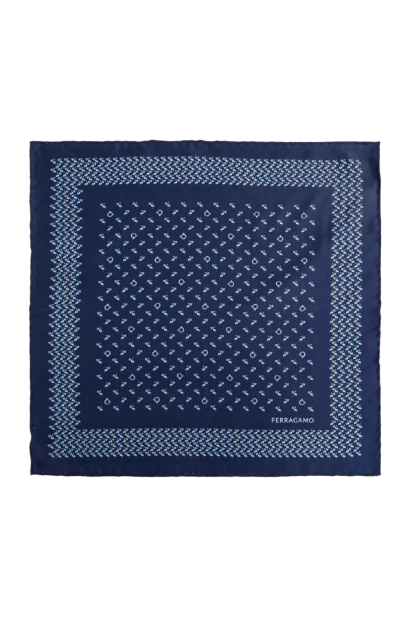FERRAGAMO Silk Pocket Square - Navy Blue