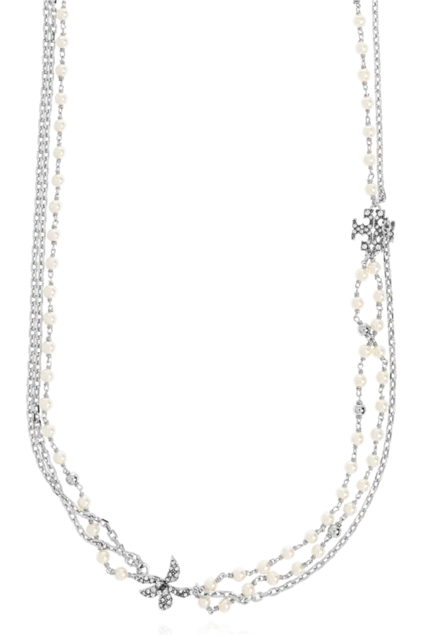 Tory Burch Short Necklace With Faux Pearls - Silver