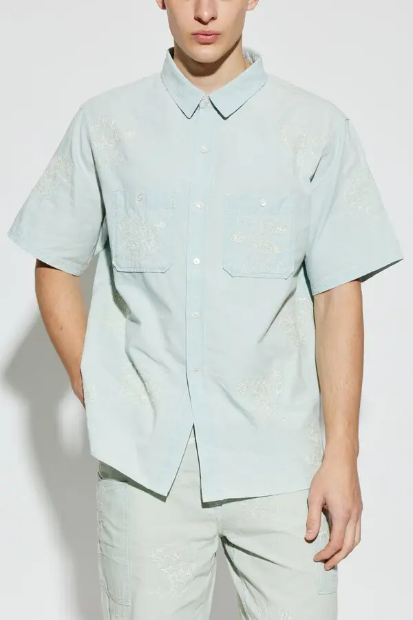 Kenzo Denim Shirt With Decorative Embroidery - Light Blue