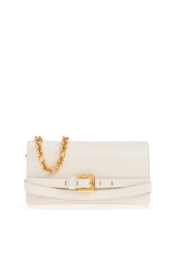 Balmain Clutch With Golden Buckle And Chain - Cream