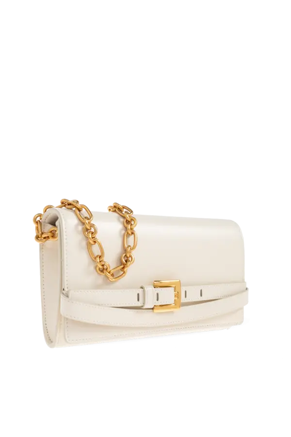 Balmain Clutch With Golden Buckle And Chain - Cream