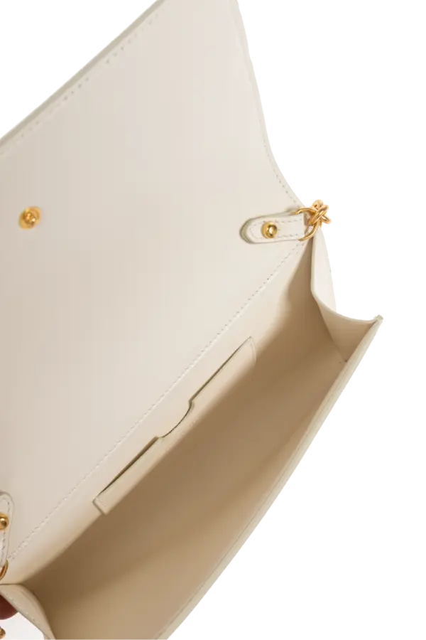 Balmain Clutch With Golden Buckle And Chain - Cream