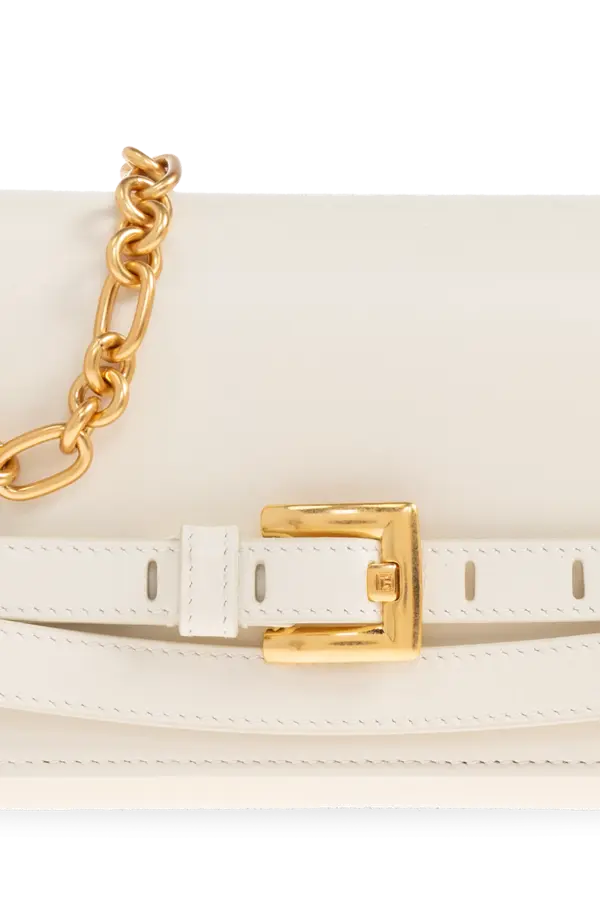 Balmain Clutch With Golden Buckle And Chain - Cream