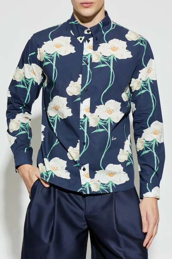 Kenzo Shirt With Floral Motif - Navy Blue
