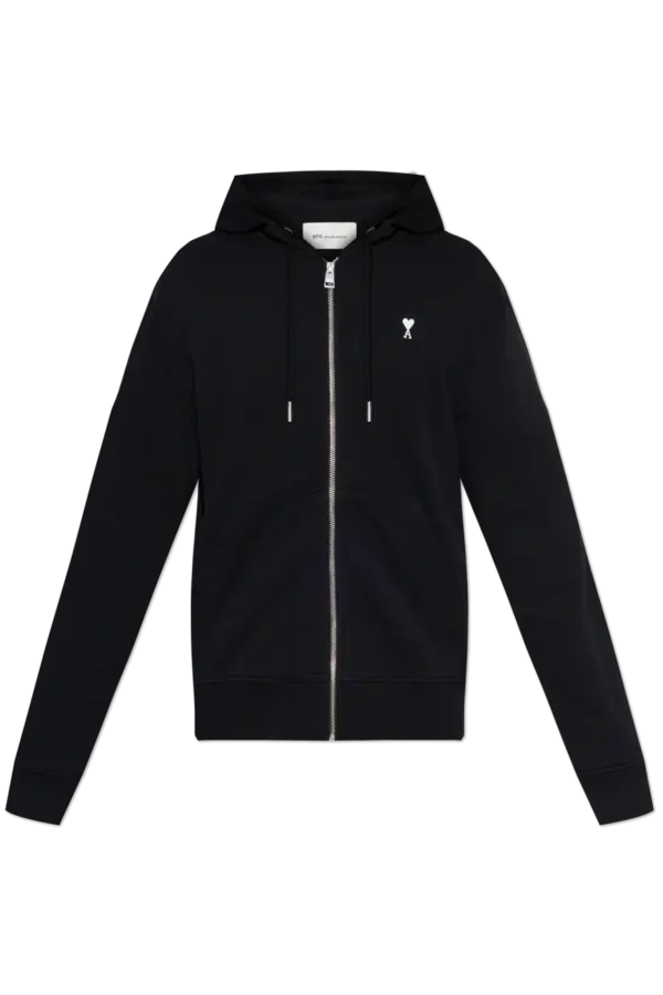 Ami Hooded Zip-up Sweatshirt - Black