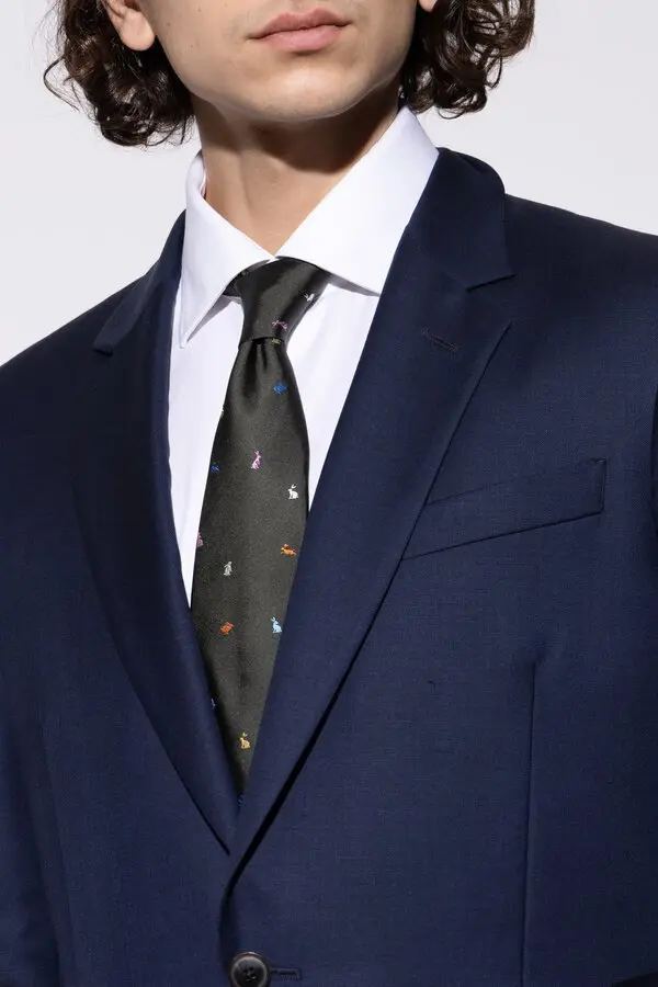 Paul Smith Embroidered Silk Neck Tie - Green