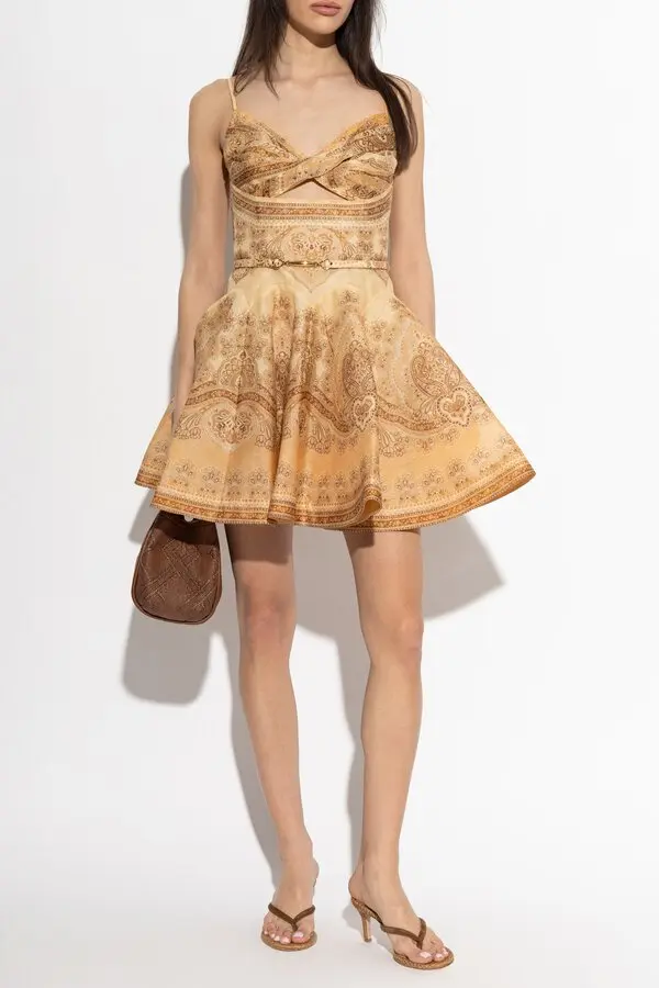 Zimmermann Patterned Strappy Mini Dress - Beige