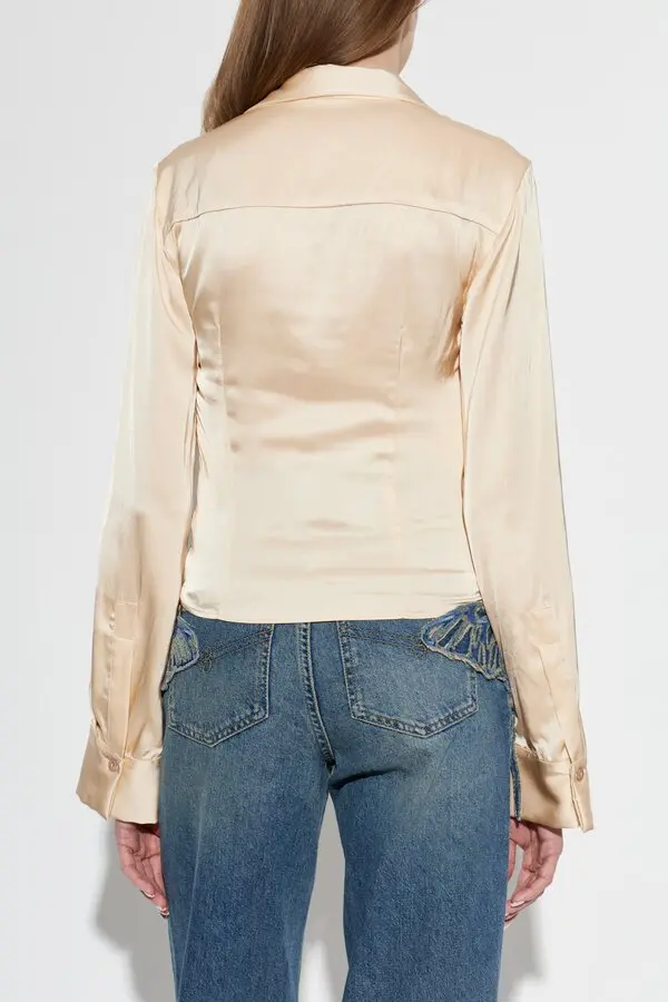 Blumarine Satin Long-sleeve Top With Decorative Neckline - Pink