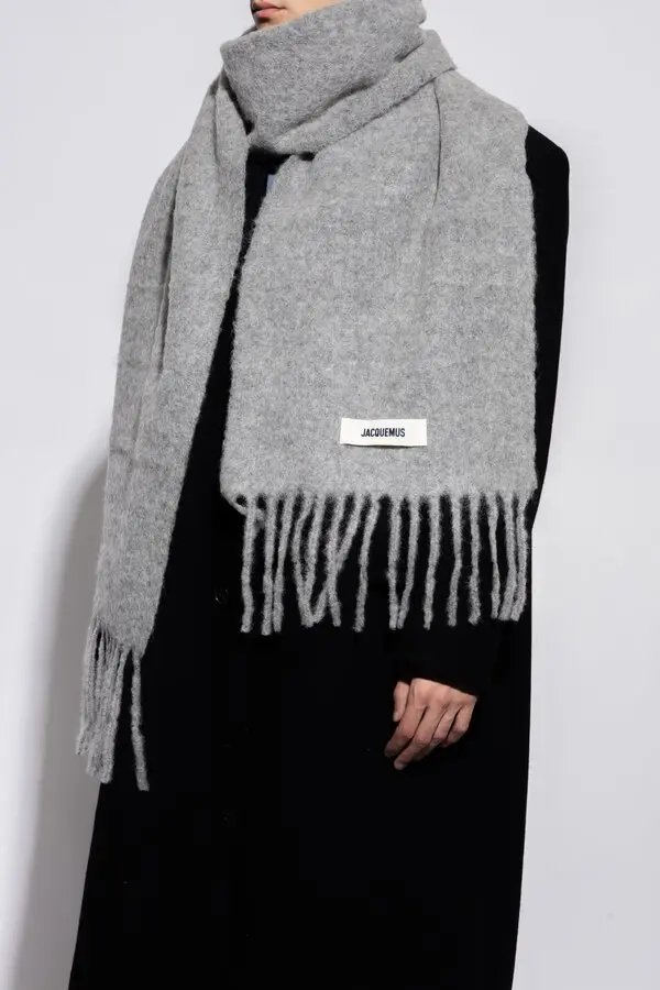 Jacquemus Scarf With Logo Patch - Grey
