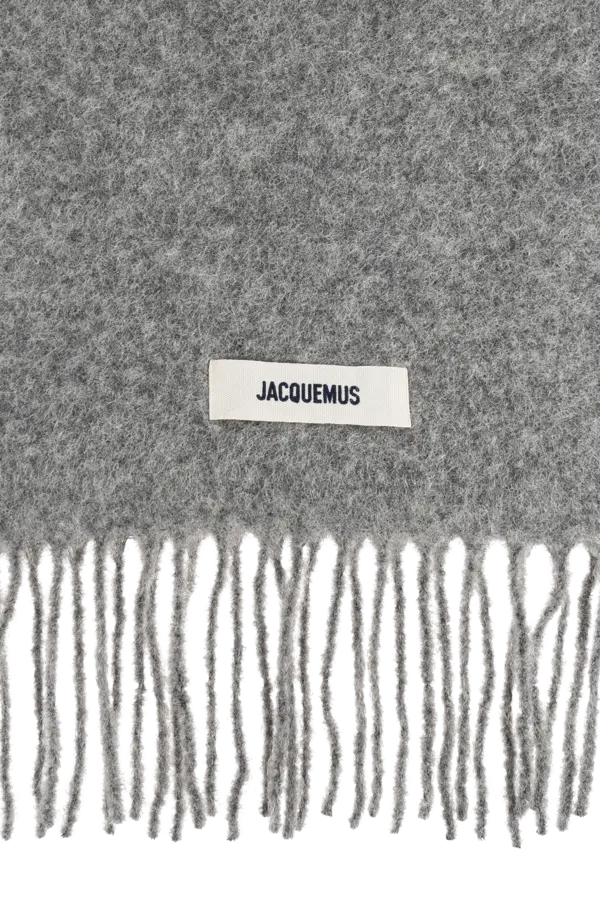 Jacquemus Scarf With Logo Patch - Grey