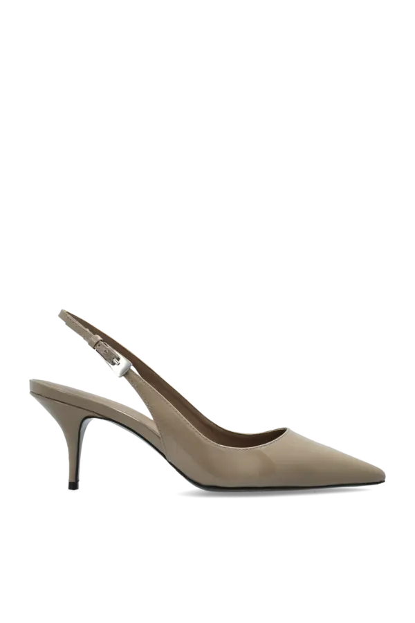 BLACK SUEDE STUDIO Leather Heeled Slingback Pumps - Beige
