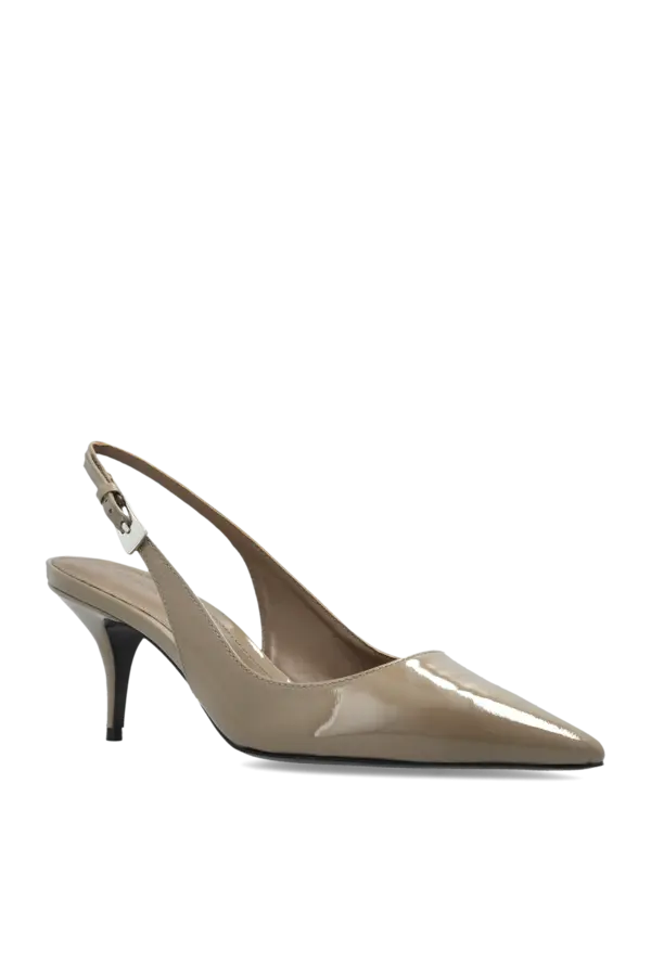 BLACK SUEDE STUDIO Leather Heeled Slingback Pumps - Beige