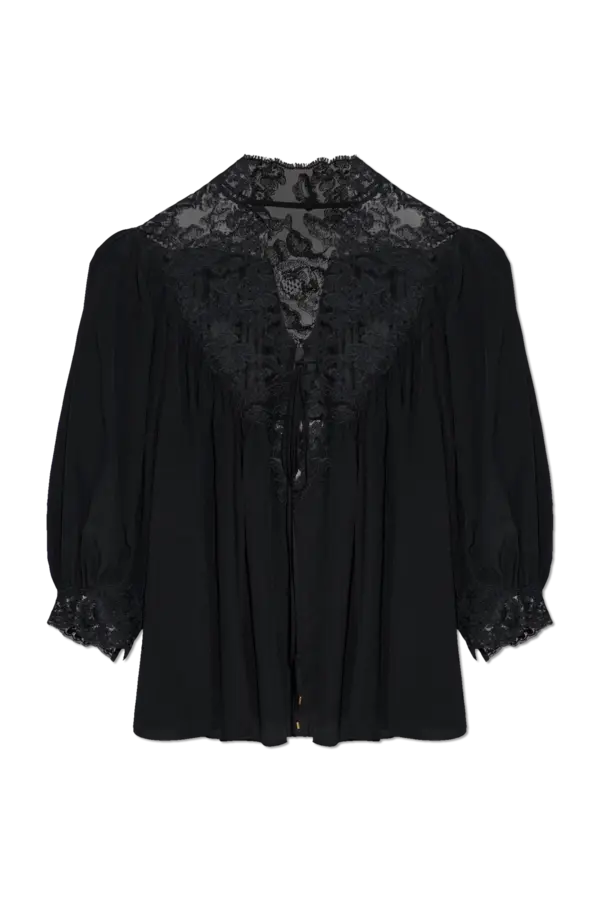 Chloé Silk Top With Lace Inserts - Black