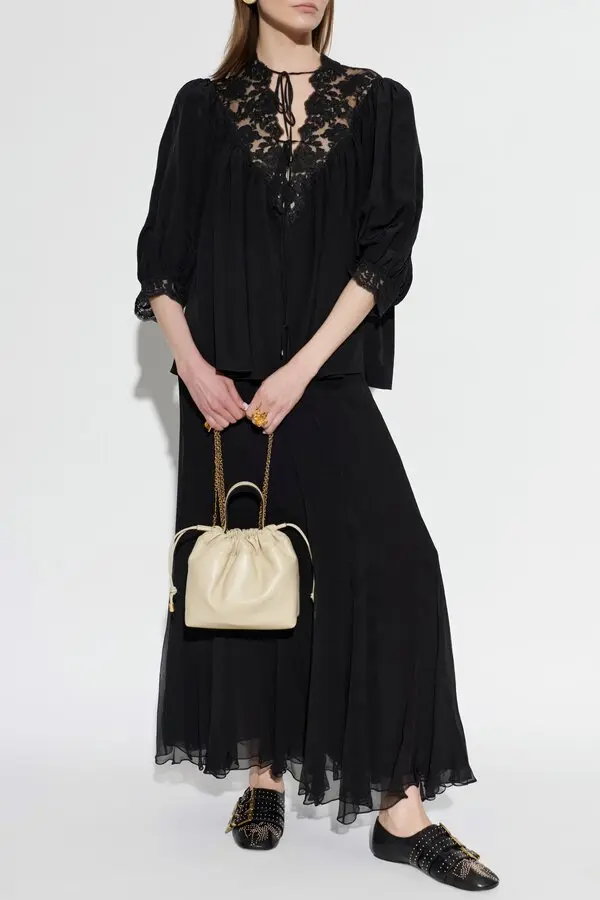 Chloé Silk Top With Lace Inserts - Black
