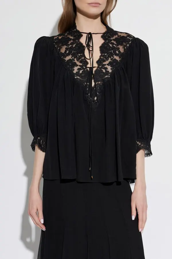 Chloé Silk Top With Lace Inserts - Black