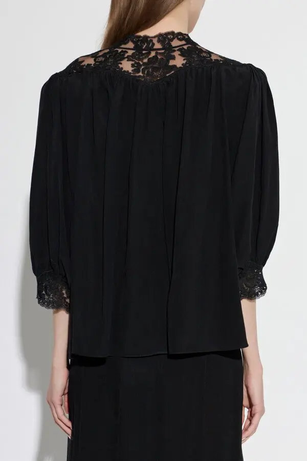 Chloé Silk Top With Lace Inserts - Black