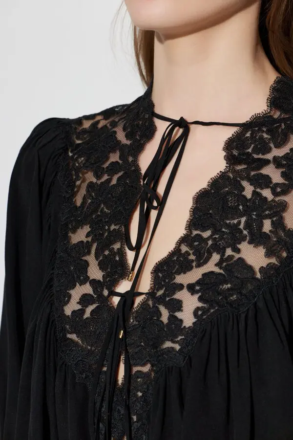 Chloé Silk Top With Lace Inserts - Black
