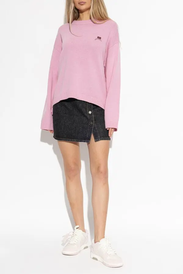 GANNI Turtleneck Sweater With Drawstring Sides - Pink
