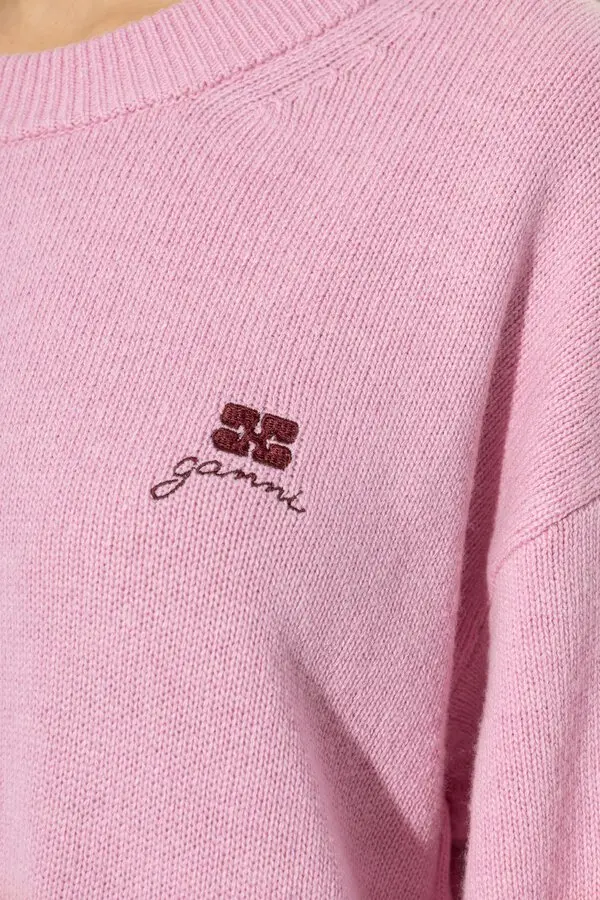 GANNI Turtleneck Sweater With Drawstring Sides - Pink