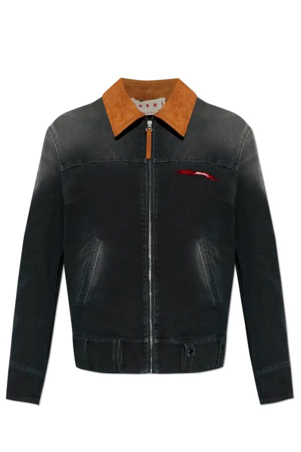 Marni Denim Jacket With Logo Patch - Black