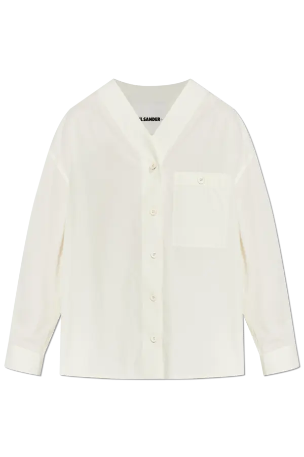 JIL SANDER V-neck Cotton Shirt - Cream