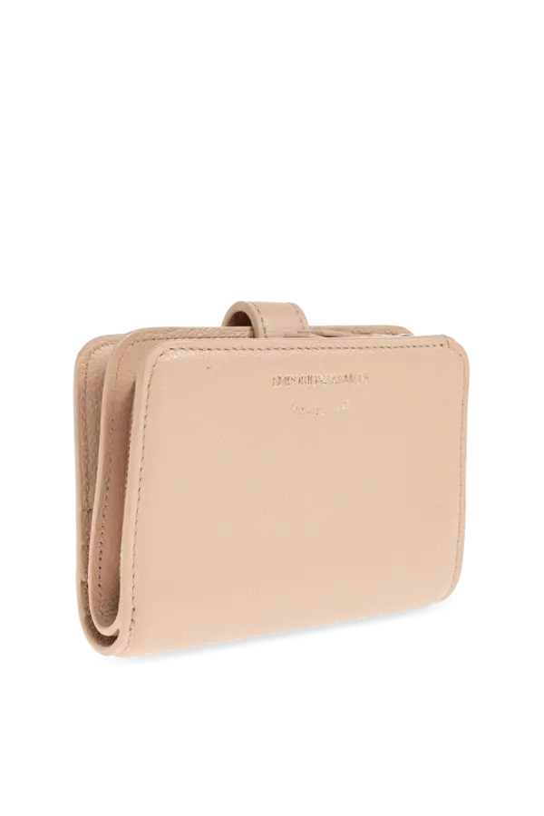 Emporio Armani Leather Wallet With Logo - Beige