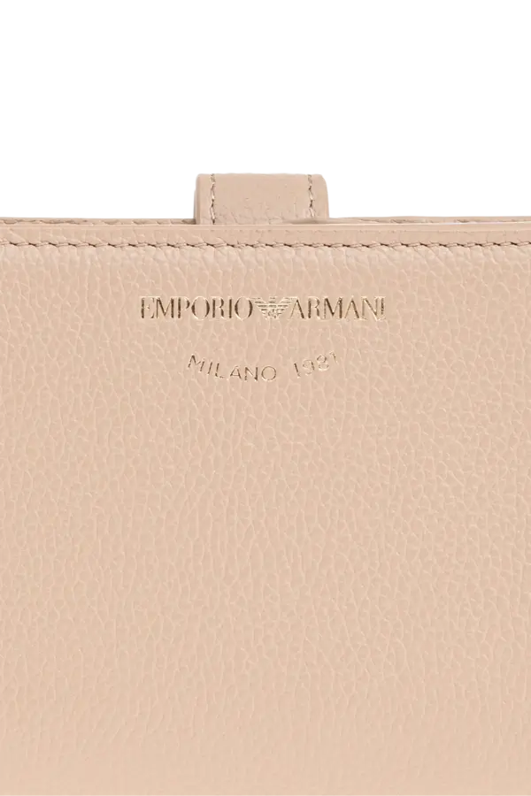 Emporio Armani Leather Wallet With Logo - Beige