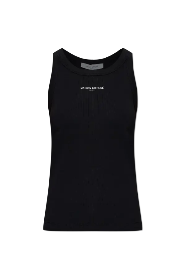 Maison Kitsuné Ribbed Tank Top With Logo - Black