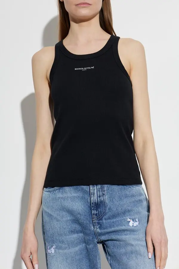 Maison Kitsuné Ribbed Tank Top With Logo - Black